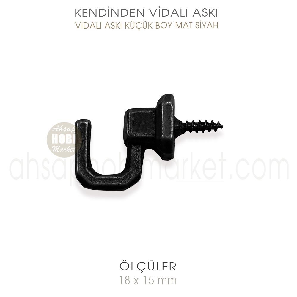 Vidalı Askı Küçük Boy Mat Siyah Renk (18x15 mm) - Ahşap Hobi Market