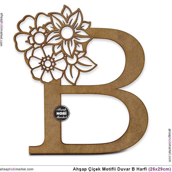Ahşap Duvar Harfleri Motifli B Harfi (26x29cm) - Ahşap Hobi Market