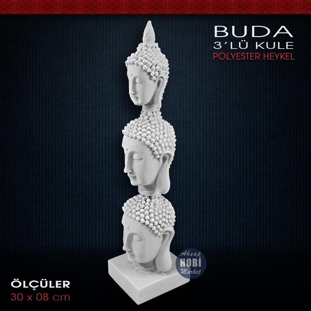 Polyester 3'lü Buda Kule Heykeli (30x8cm) - Ahşap Hobi Market