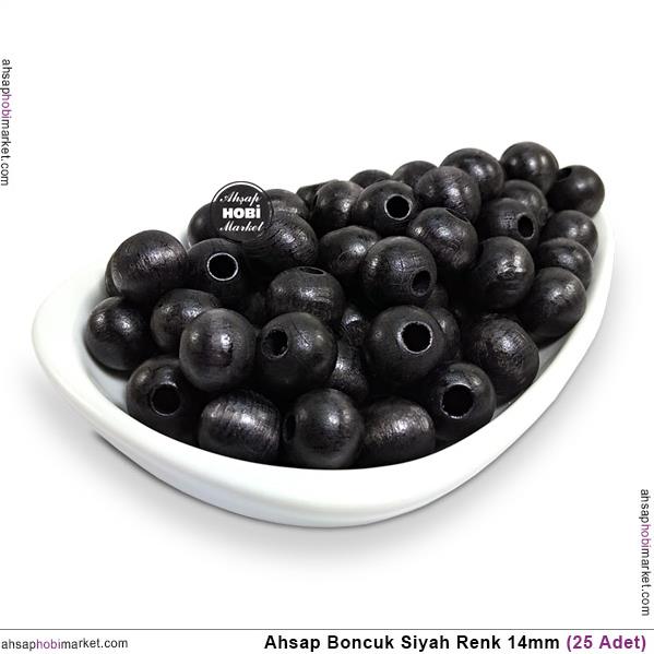 Ahşap Boncuk Siyah 14mm - 25 Adet - Ahşap Hobi Market