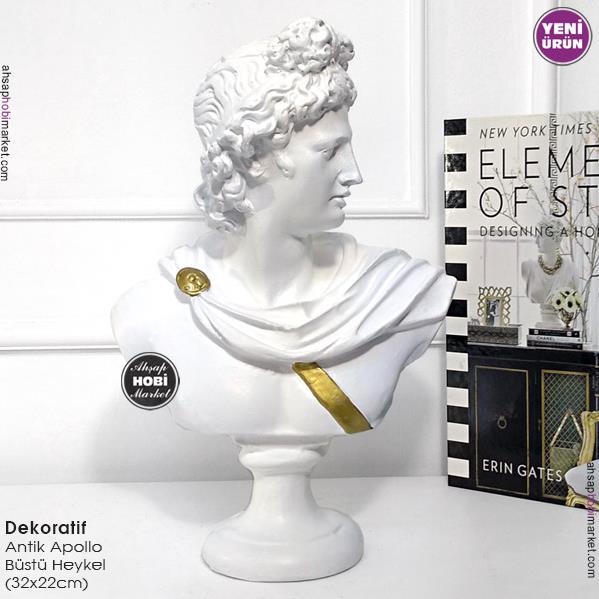 Dekoratif Antik Apollo Heykeli (32x22cm) Beyaz Gold - Ahşap Hobi Market