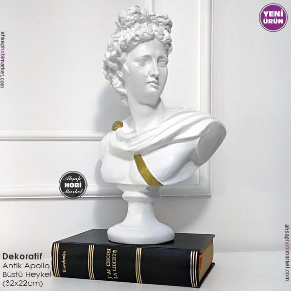 Dekoratif Antik Apollo Heykeli (32x22cm) Beyaz Gold - Ahşap Hobi Market
