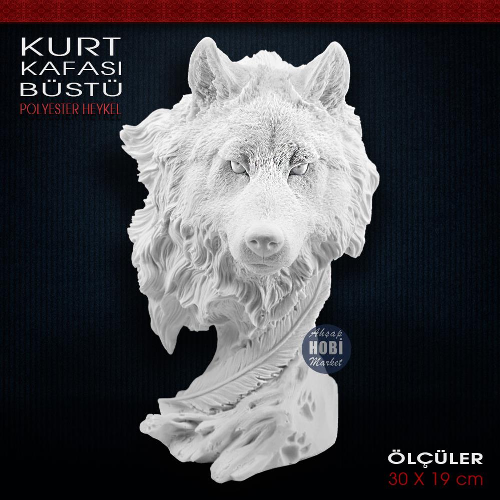 Kurt Kafası Büstü Heykeli (30x19 cm) Ham Polyester - Ahşap Hobi Market