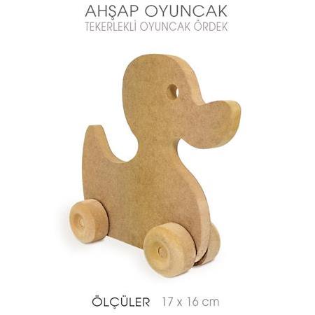 Ahşap Tekerlekli Oyuncak Ördek (17x16 cm) - Ahşap Hobi Market
