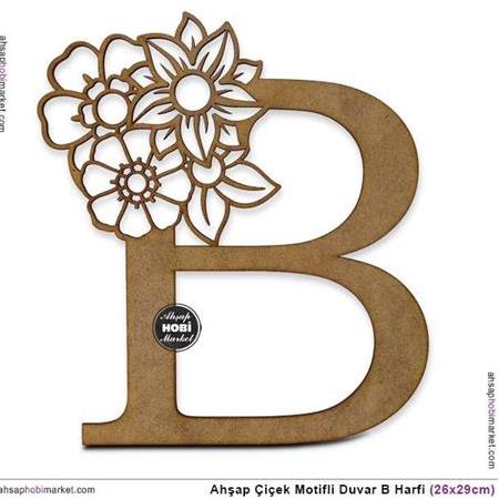 Ahşap Duvar Harfleri Motifli B Harfi (26x29cm) - Ahşap Hobi Market