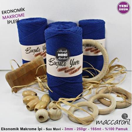 Bugeto Yarn Makrome İpi Sax Mavi 3mm 250gr 165mt - Ahşap Hobi Market