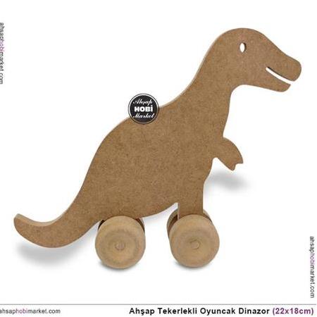 Ahşap Oyuncak Tekerlekli Dinazor (22x18cm) - Ahşap Hobi Market